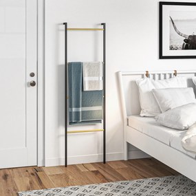 HOMCOM Žebřík na ručníky 49 x 167,5 cm Držák na ručníky se 4 tyčemi šetřící místo na ručníky oblečení deky noviny z oceli Černá | Aosom.de