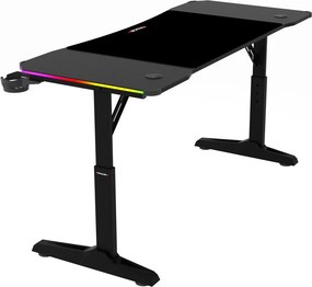 Výškově nastavitelný herní stůl ERACER H1214 — 140x60 cm, kov, melamin, černá, RGB podsvícení