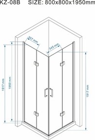 BPS-koupelny Čtvercový sprchový kout HYD-SK08B 80x80 zlatá kartáčovaná/transparent - bez vaničky
