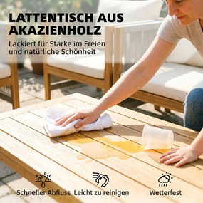 Outsunny 4dílná akáciová zahradní sada pro 4 osoby — 2místná sedačka, 2 křesla a konferenční stolek, béžová