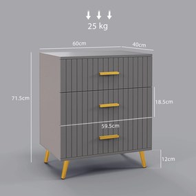 HOMCOM Moderní komoda se 3 zásuvkami, dřevo a hliník, 60x40x71,5 cm, zlatá a tmavě šedá