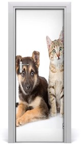 Samolepící fototapeta na dveře Pes a kočka 95x205 cm