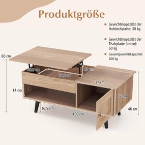 Costway Konferenční stolek výškově nastavitelný do obývacího pokoje se skrytou
