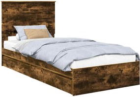 Postel s úložným prostorem se zásuvkou Kouřový dub 90 x 190 cm 3409591