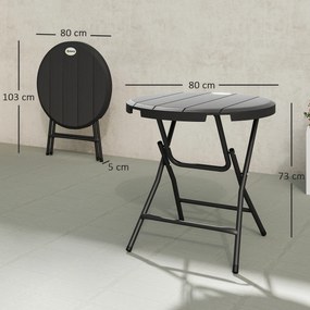 Zahradní stůl Outsunny pro 4 osoby, kulatý skládací stůl Ø80 cm, zahradní jídelní stůl ve vzhledu dřeva, tmavě šedý, ideální na balkon a terasu | Aos…