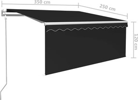 vidaXL Marketos Automatická markýza roleta LED senzor větru 3,5x2,5 m antracit