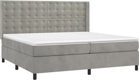 Box spring postel s matrací a LED světle šedá 200x200 cm samet 3139823