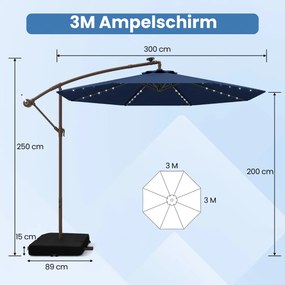 Costway Konzolový deštník Ø300 cm se 40 solárními LED světly a pytli