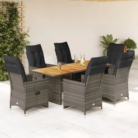7dílný zahradní bistro set s poduškami šedý polyratan 3276891