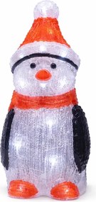 3D LED svítící tučňák 36 cm, s časovačem, akryl, vč. trafa, ledově bílá, hliník, IP44 venkovní