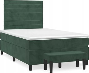 Box Spring Postel S Matrací Samet Tmavě Zelená vodorovné pruhy 120 x 190