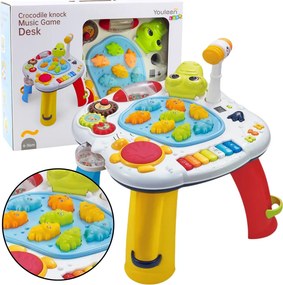 LEAN Toys Interaktivní vzdělávací stolek krokodýl s pianem a bubínkem