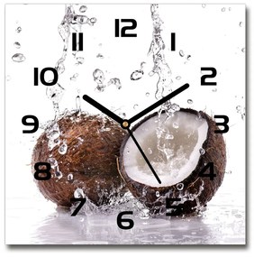 Wallmuralia Skleněné hodiny na stěnu Kokos a voda 30x30 cm