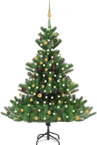 vidaXL Umělý vánoční stromek normandská jedle LED a koule zelený 180cm [3077732] Barva: zlatá