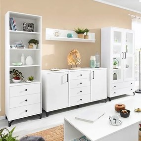 Obývací stěna BERGEN B1 | 4 díly | 280 cm | bílá mat/bílá lesk