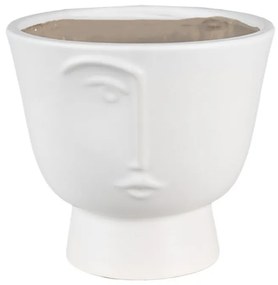 Bílý keramický obal na květináč s polovinou obličeje Annet L – 17x15 cm