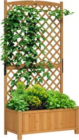 Zahradní záhon Outsunny s treláží a květináčem pro popínavé rostliny, květinová kultivace pro venkovní terasu, balkon 90x45x180 cm, přírodní dřevo | A