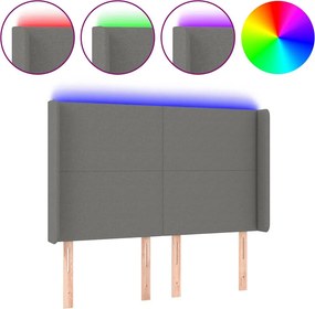 Čelo postele s LED tmavě šedé 147 x 16 x 118/128 cm textil 3123767