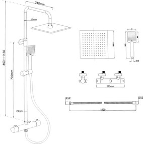 Erga Flova, sprchová souprava s termostatickou baterií a dešťovou hlavicí 20x20cm, černá matná, ERG-YKA-BP.FLOVA THERM 20 BLK