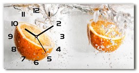 Wallmuralia Skleněné hodiny na stěnu Pomeranče pod vodou 60x30 cm