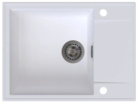Sink Quality Sink55, kuchyňský granitový dřez 620x460x215 mm + grafitový sifon, bílá, SKQ-SINK.W.1KKO.XB