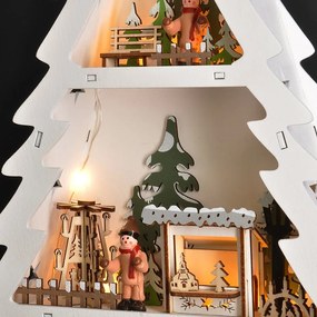 SOLIGHT LED dřevěný vánoční stromek s dekoracemi, 13x LED, bílá, 53cm, 2x AA
