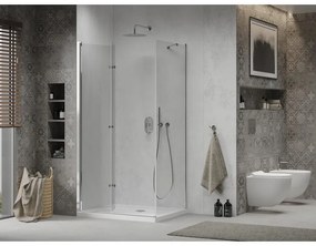 Mexen Lima skládací sprchový kout 120 x 70 cm, Průhledné, Chromovaná + sprchová vanička Flat - 856-120-070-01-00-4010