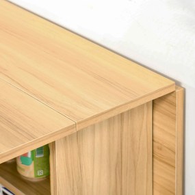 HOMCOM Skládací Jídelní Stůl s Kolečky a Sklopnými Křídly pro 4-6 Osob 80x140x74cm Přirozené Dřevo