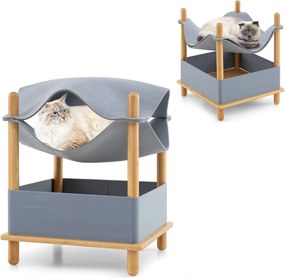 Costway Cat House 2patrový bambusový vyvýšený lůžko pro kočky s úložným
