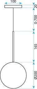 Toolight Toolight, skleněné kulové závěsné stropní svítidlo 20cm, APP1683-1CP, zlatá, OSW-04303