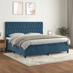 Box Spring Postel S Matrací Tmavě Modrá Samet Tmavě Moddrá Prošívaný design