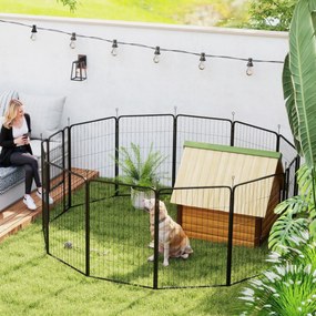 PawHut Playpen pro štěňata s 12 panely 68x100 cm - Dveře, kolíky do země, flexibilní, skládací ochranný kryt - Volný prostor, 100 cm vysoký