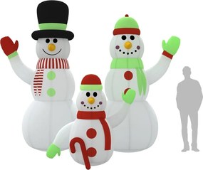 vidaXL Nafukovací rodinka sněhuláků s LED diodami 360 cm [345384]