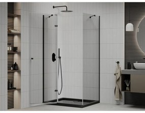 Mexen Roma, sprchový kout s 1-křídlými dveřmi 100 (dveře) x 80 (stěna) cm, 6mm čiré sklo, černý profil, slim sprchová vanička 5cm černá s černým sifonem, 854-100-080-70-00-4070B
