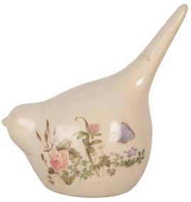 Keramická dekorace ptáček s květy a motýlky Flowers of Love M – 14x9x15 cm