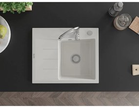 Mexen Ben, 1-komorový granitový dřez 600x500x190 mm, pravý + chromový sifon, bílá, 6523605000-20