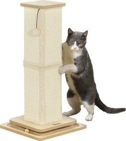 PawHut 3-v-1 Škrabadlo, 67cm Škrábací Sloup, Sisalový Kočičí Škrabací Strom s Hracím Míčkem, Kočičí Nábytek pro Interiér, Dub | Aosom