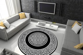Dywany Łuszczów, Kusový koberec Gloss 6776 85 greek black/ivory kruh, 200x200 (průměr) kruh, černobílá, chodba / předsíň