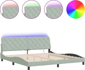 Rám postele s LED bez matrace světle šedý 200 x 200 cm samet 3213873