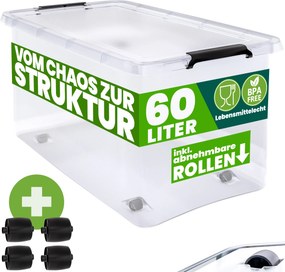 Deuba Úložný box s víkem a kolečky 60 l – průhledný, 60×40×35 cm