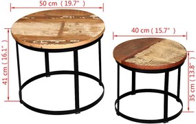 2 konferenční stolky masivní recyklované dřevo kulaté 40cm/50cm 244007