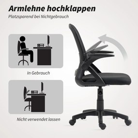 HOMCOM ergonomická síťovaná kancelářská židle se sklopnými područkami, bederní oporou a nastavitelnou výškou — černá