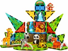 LEAN Toys Magnetické stavební kostky – Divoká zvířata, džungle, ZOO, 52 ks