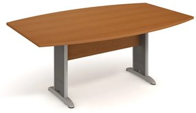 Stůl jednací sud 200 cm - Hobis Cross CJ 200 Dekor stolové desky: třešeň, Dekor lamino podnože: třešeň, Barva nohou: Stříbrná