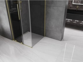 Mexen Velar L, sprchový kout s posuvnými dveřmi 90 x 90 cm, 8mm šedé sklo, zlatá matná, 871-090-090-43-55
