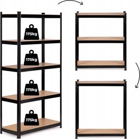 Kovový skladový regál 180x90x30 cm do sklepní garáže 5 polic 875 kg Mod