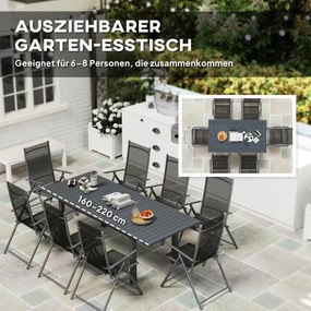 Rozkládací zahradní stůl Outsunny z hliníku 160/220x90 cm, odolný vůči povětrnostním vlivům, stůl na balkon, protiskluzový bufetový stůl pro 6-8 osob…