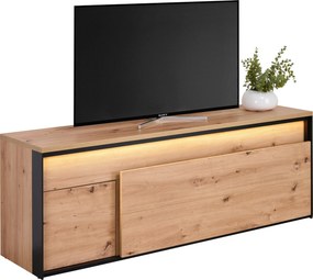 XXXLutz KOMODA POD TELEVIZI, černá, dub artisan, 155/55/41 cm Hom`in - Černé komody - 000589000520