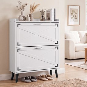 Costway Botník s 2 výklopnými zásuvkami Volně stojící botník – 80 × 24 × 103 cm