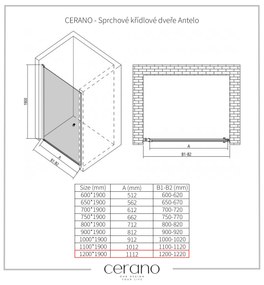 CERANO - Sprchové křídlové dveře Antelo L/P - černá matná, transparentní sklo - 120x190 cm, CER-CER-481756